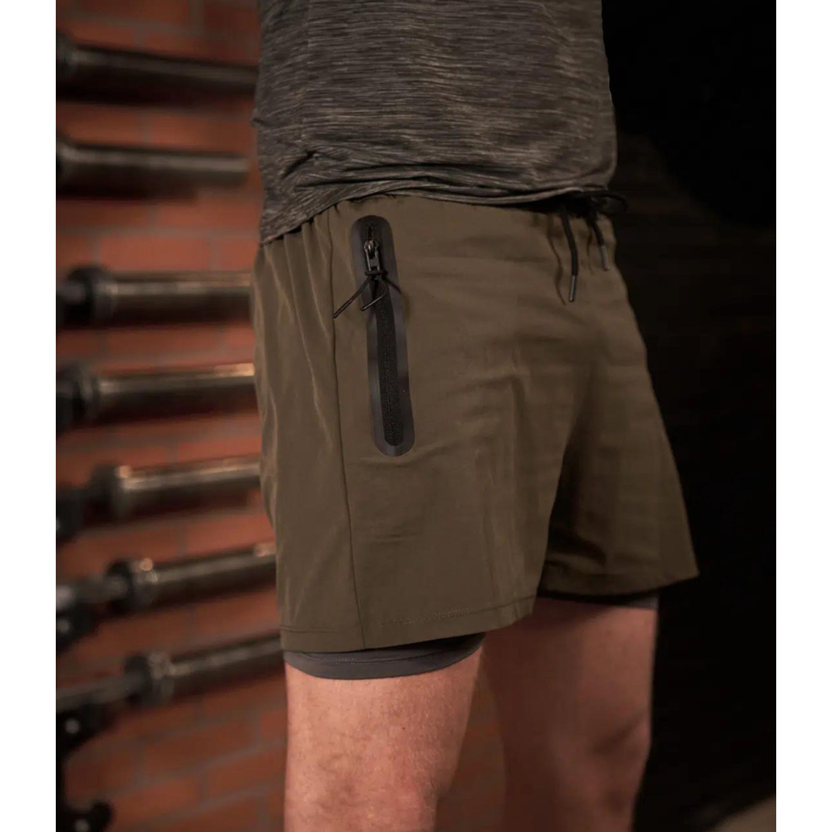 GK brand 2-in-1 UNDERCOVER Khaki sports shorts
