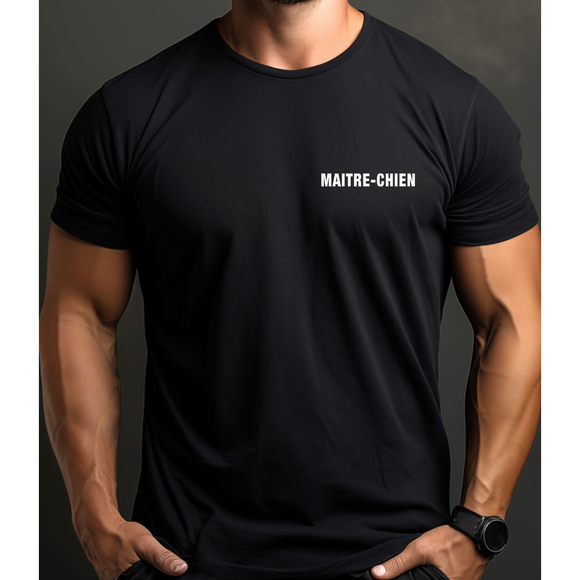 TEE SHIRT NOIR MC IMPRIME MAITRE CHIEN - Patrol Equipement