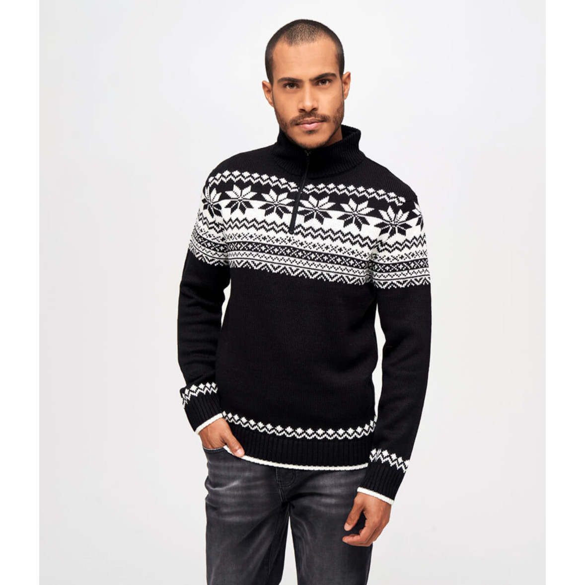 Maglione norvegese da uomo con zip colore nero - Brandit