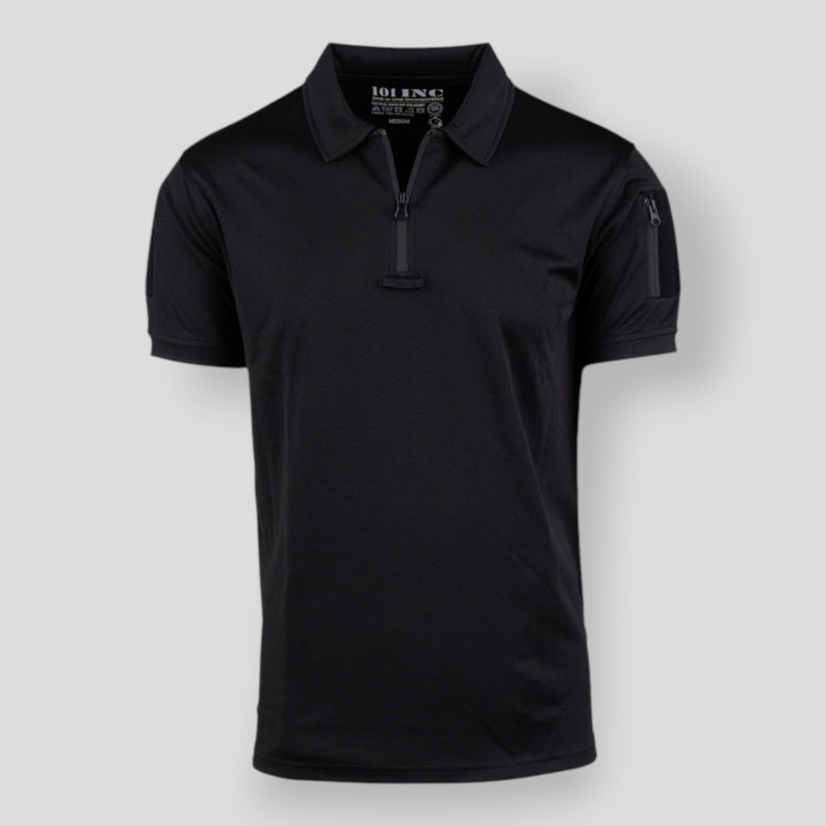 Quick Dry Tactical Polo with zipper - Black - 101 Inc
