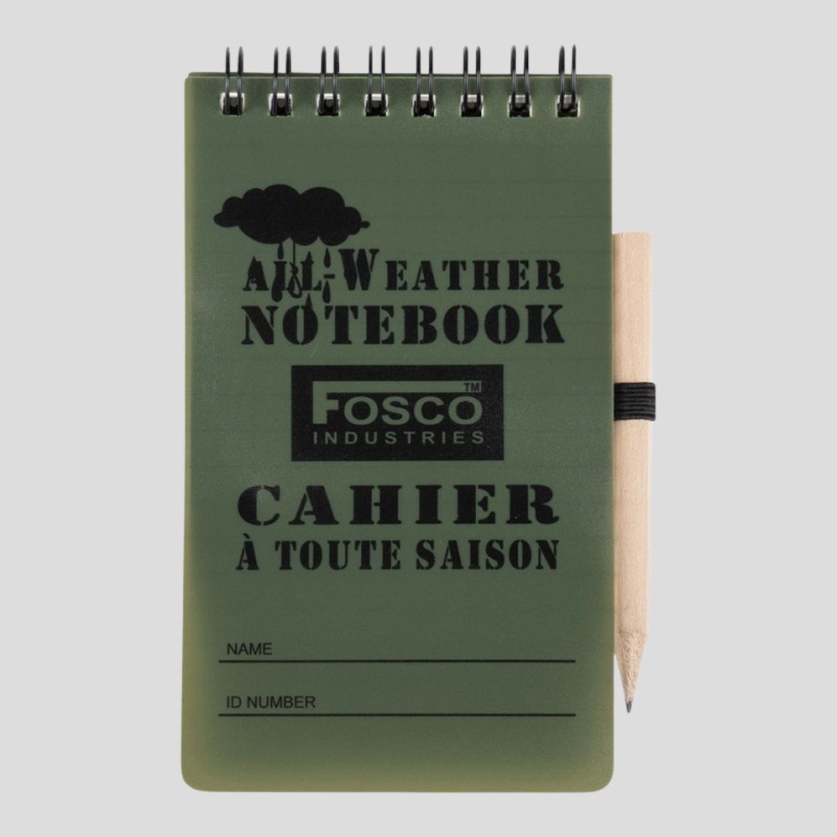 Waterproof notebook with pencil 13x7.5cm - Olive Green - Fosco Industries