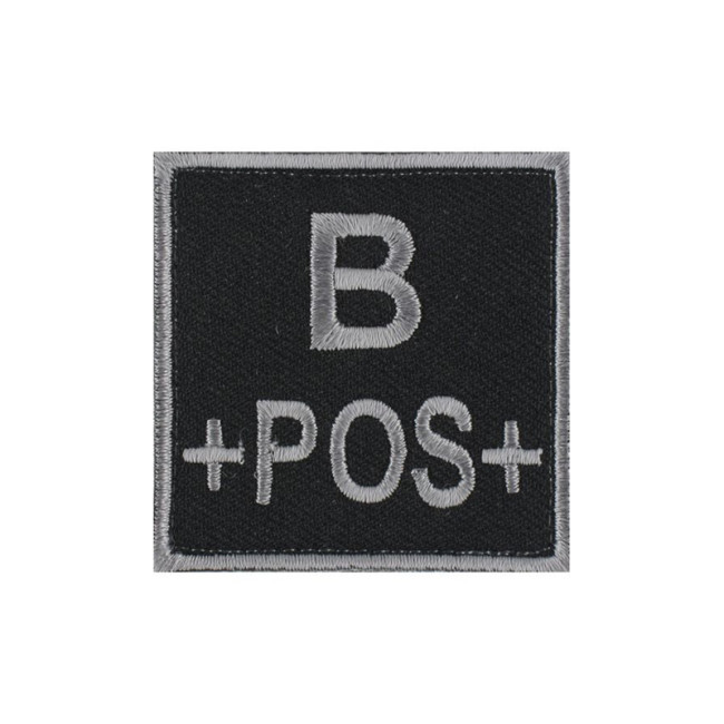 Blood Type Patch B+ Gray on Black by DMB brand