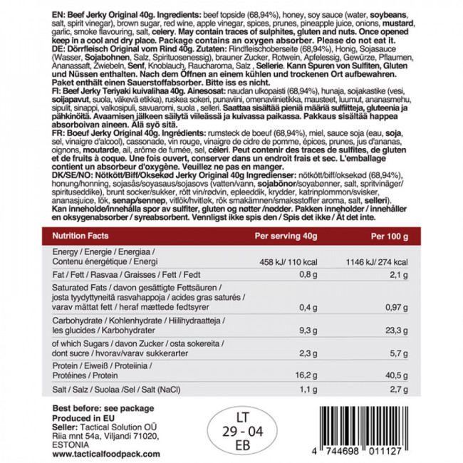 Gedroogd rundvlees Original - Tactical Foodpack