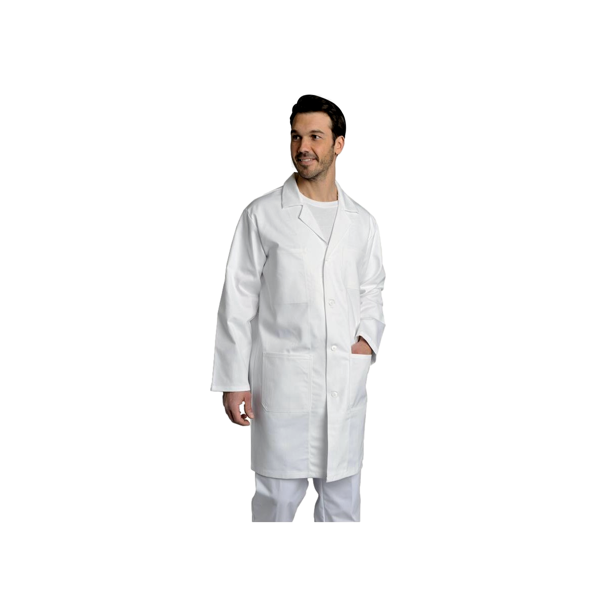 Men's Long-Sleeve Button-Up Lab Coat Antoine White - SNV
