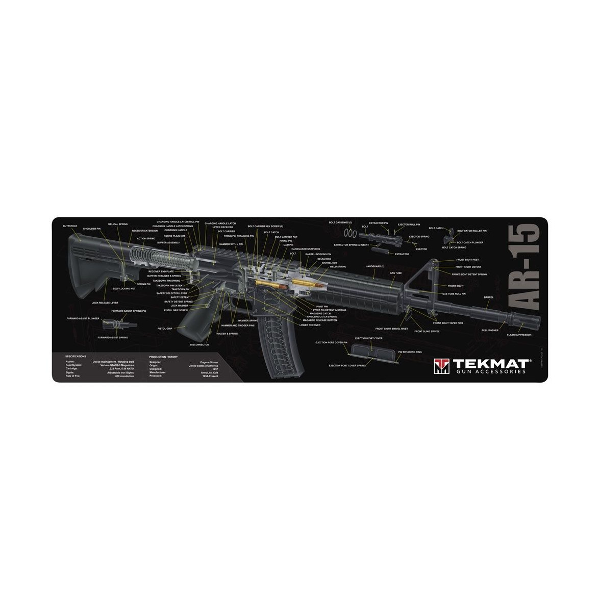 BLACK DISASSEMBLY MAT FOR AR-15 RIFLE 3D VIEW 30x91cm - Tekmat
