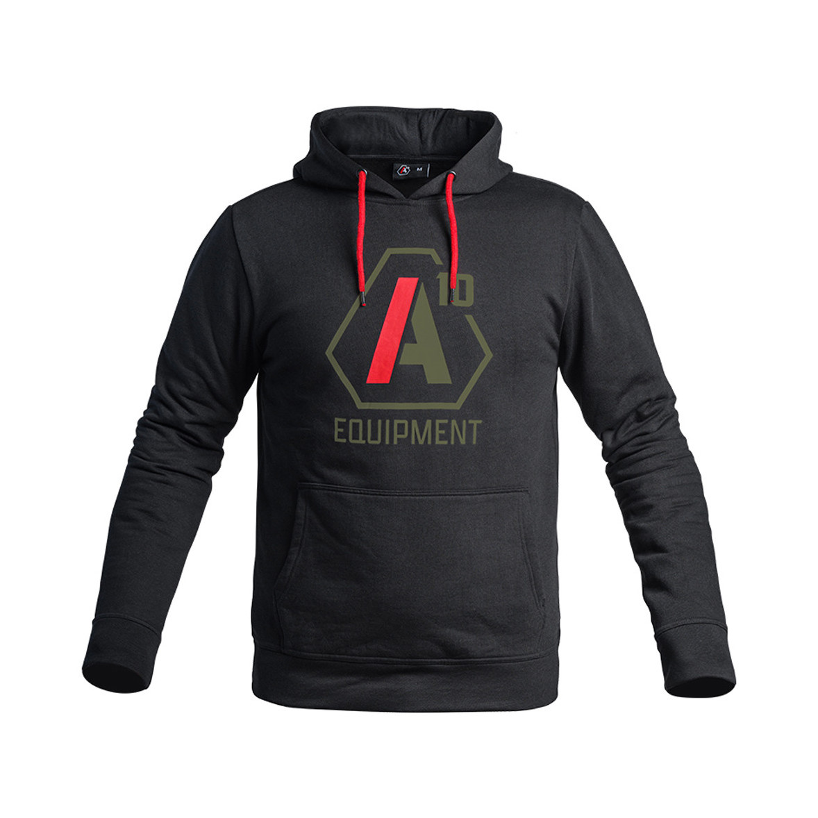 Sudadera A10 negra con logos verde oliva / rojo - A10 Equipment